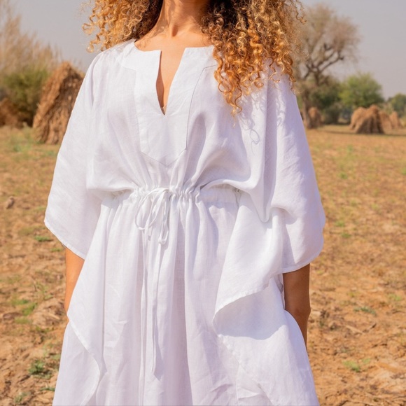 Elementree | Dresses | Elementree Brand White Linen Kaftan Xxl | Poshmark